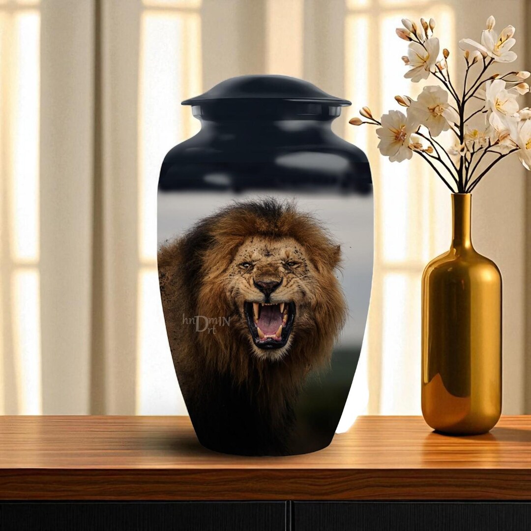Lion Cremation Urn for Human Ashes Powerful Roaring Animal Memorial Urn ...