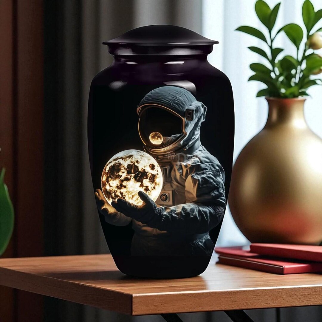Astronaut With Glowing Moon Urn – Space Memorial Cremation Urn ...