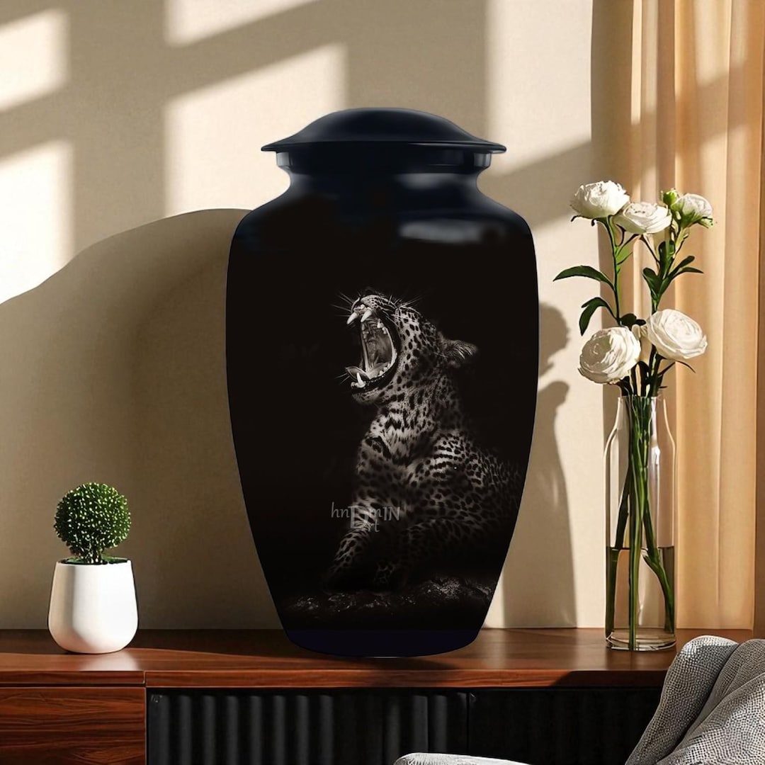 Roaring Leopard Cremation Urn for Ashes Handmade Aluminum Urn Box Wild ...