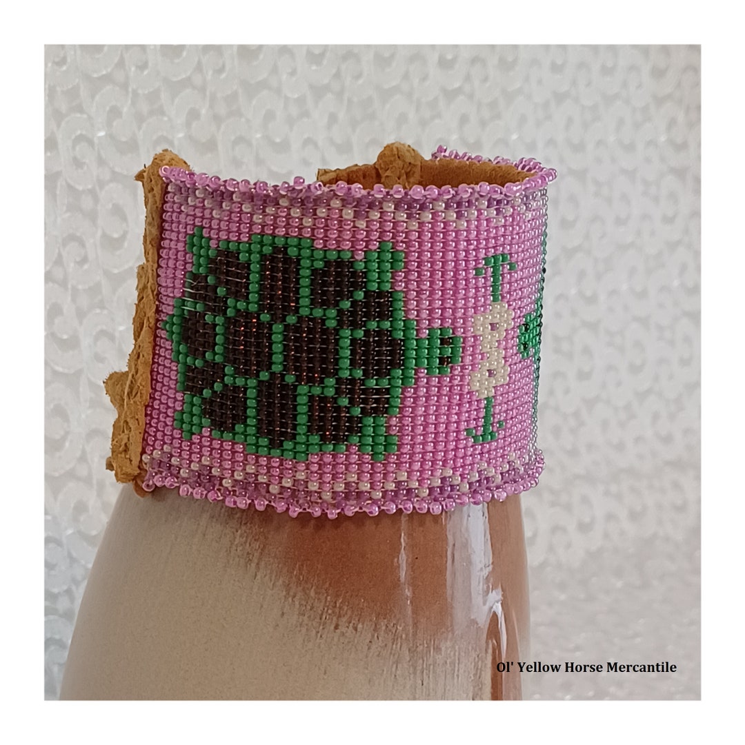 Turtles & Flowers Loom Beaded Leather Backed Cuff Bracelet - Etsy