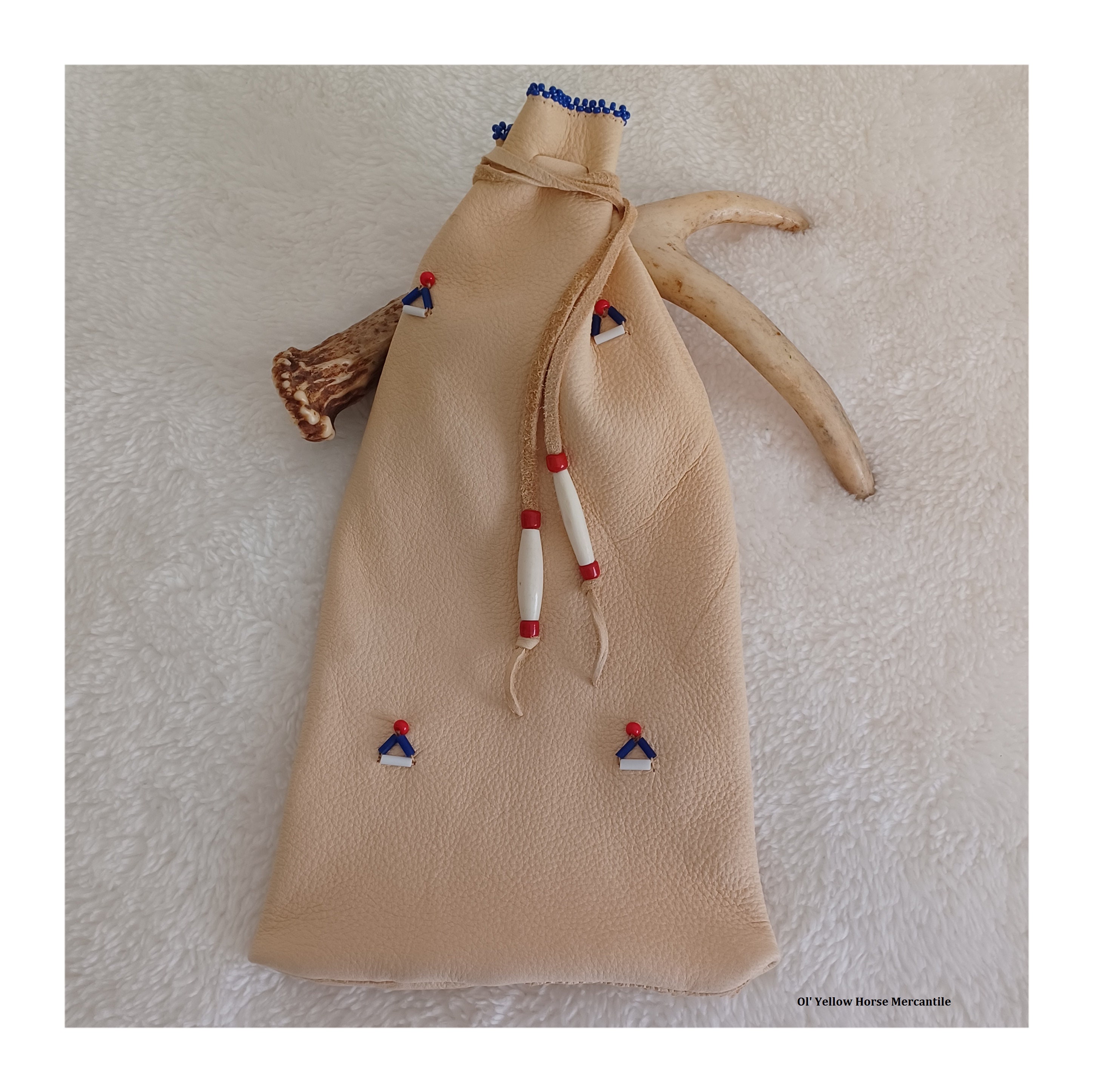 Beaded Buckskin Leather Tobacco Medicine Pouch Traditional Regalia
