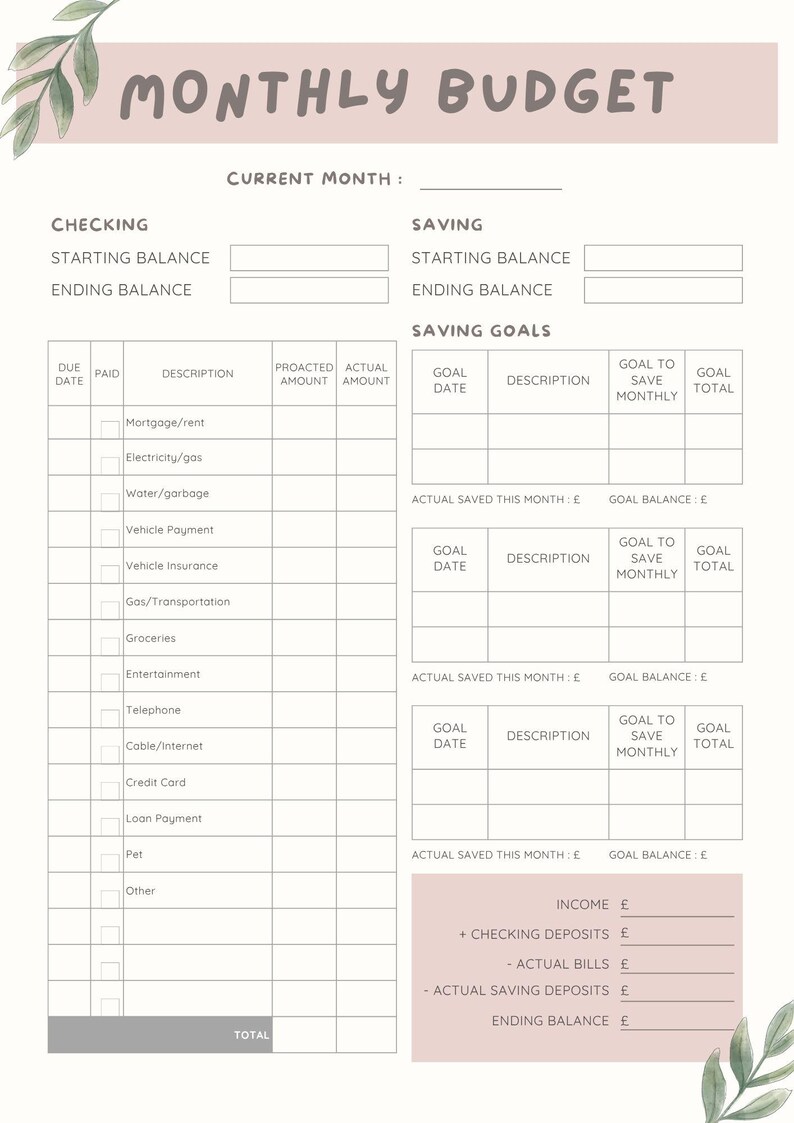 Monthly Budget Planner Printable | Minimalist Finance Tracker | Expense ...