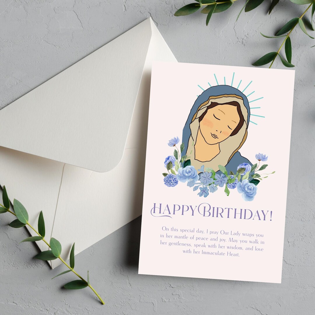Catholic Marian Birthday Card Set – Hand-drawn Mary Art Stationery ...