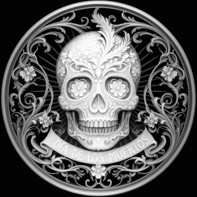 Art Nouveau Skull Coin Depth Map: Laser Engraving File (3D Bas-relief ...