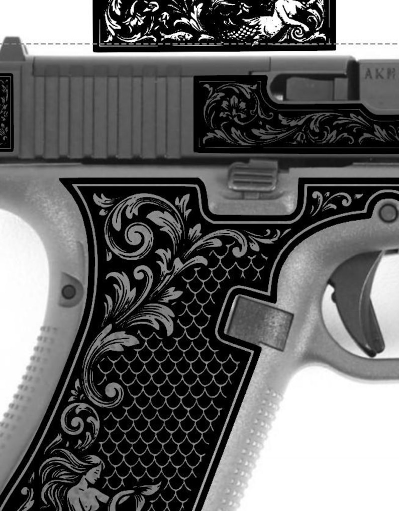 Glock 20 Gen 5 Laser Engraving File Mermaid Marine Scrollwork Design ...