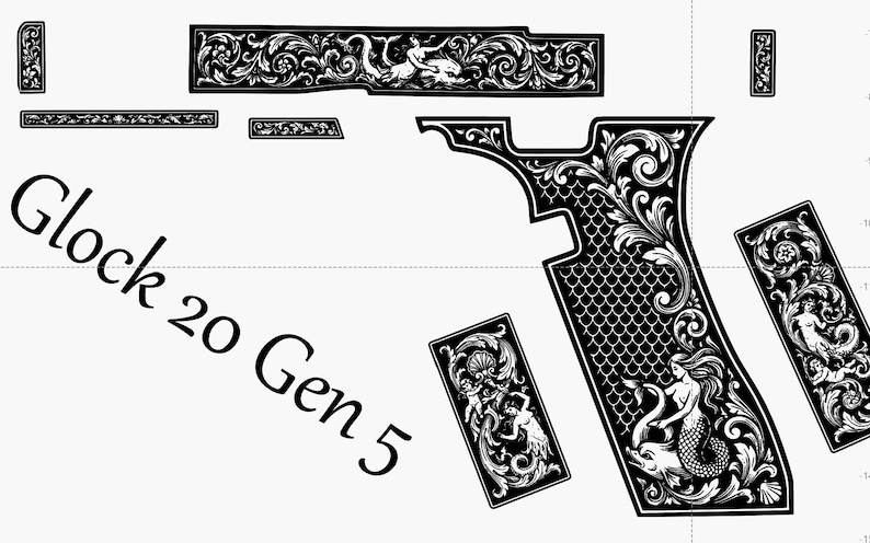 Glock 20 Gen 5 Laser Engraving File Mermaid Marine Scrollwork Design ...