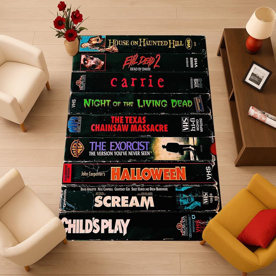 Retro Horror Movie Rug, VHS Tape Style Carpet, 80s 90s Horror Film ...