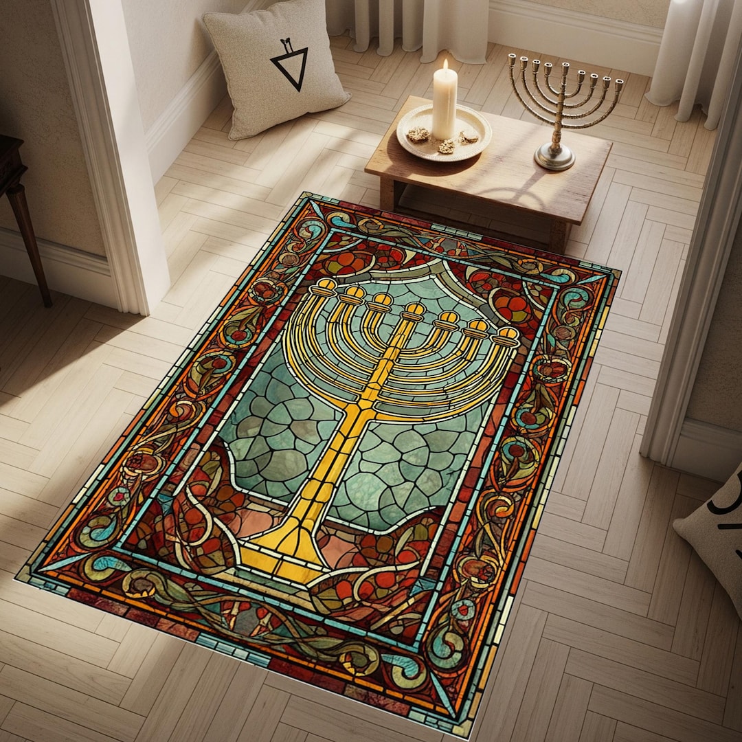 Personalized Menorah Prayer Rug, Jewish Gift, Luxury Jewish Prayer Rug ...