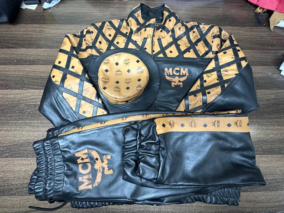 Genuine Leather MCM Tracksuit and Bucket Hat Set | MCM Style Outfit - Etsy