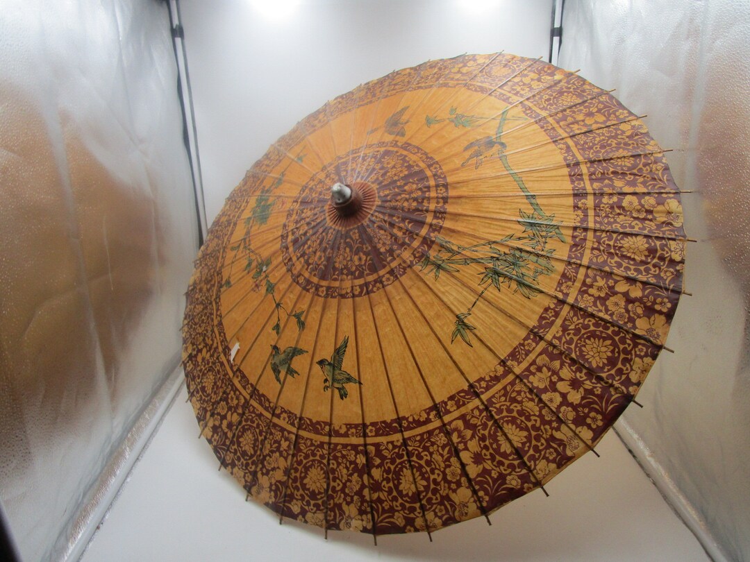 Vintage Oil Paper Bamboo Parasol Umbrella - Etsy