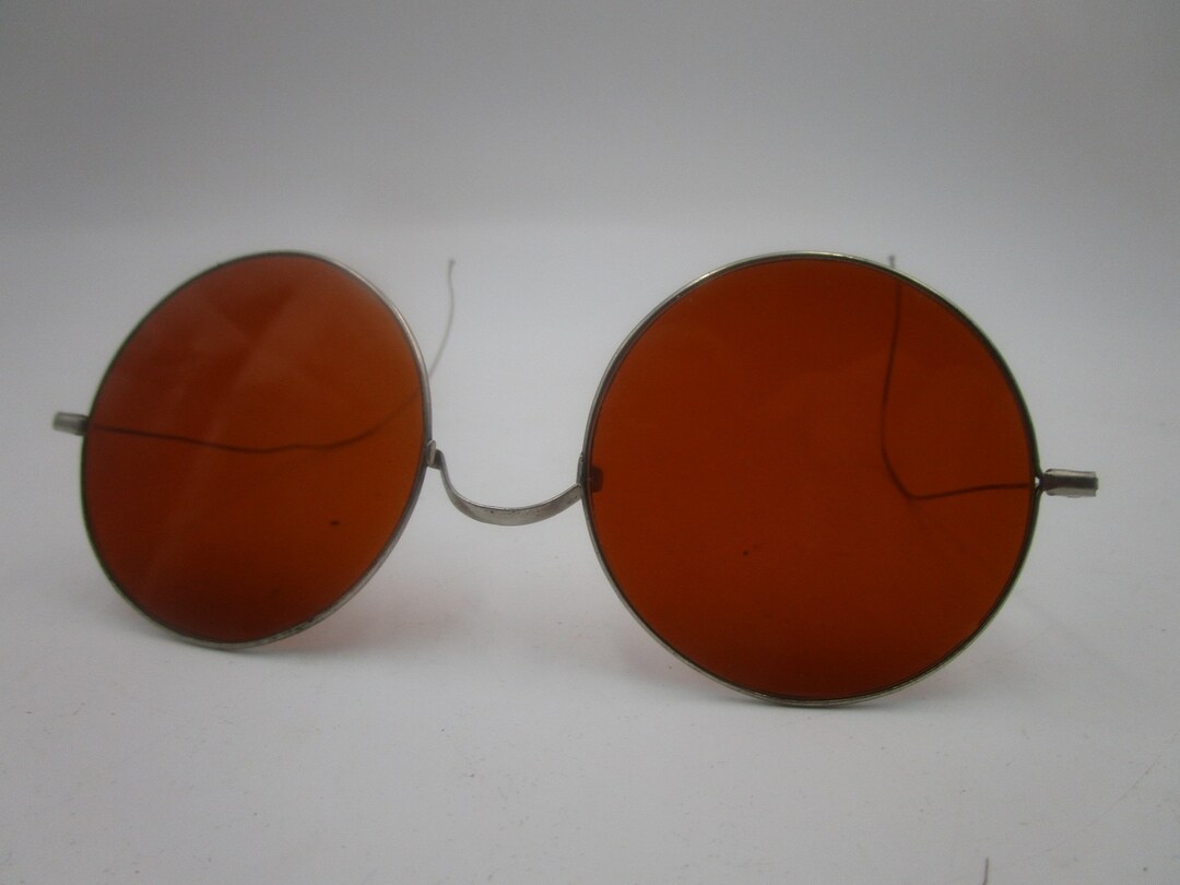 Vintage Round Amber Colored Wire Rim Sunglasses True Late 60's Early 70 ...