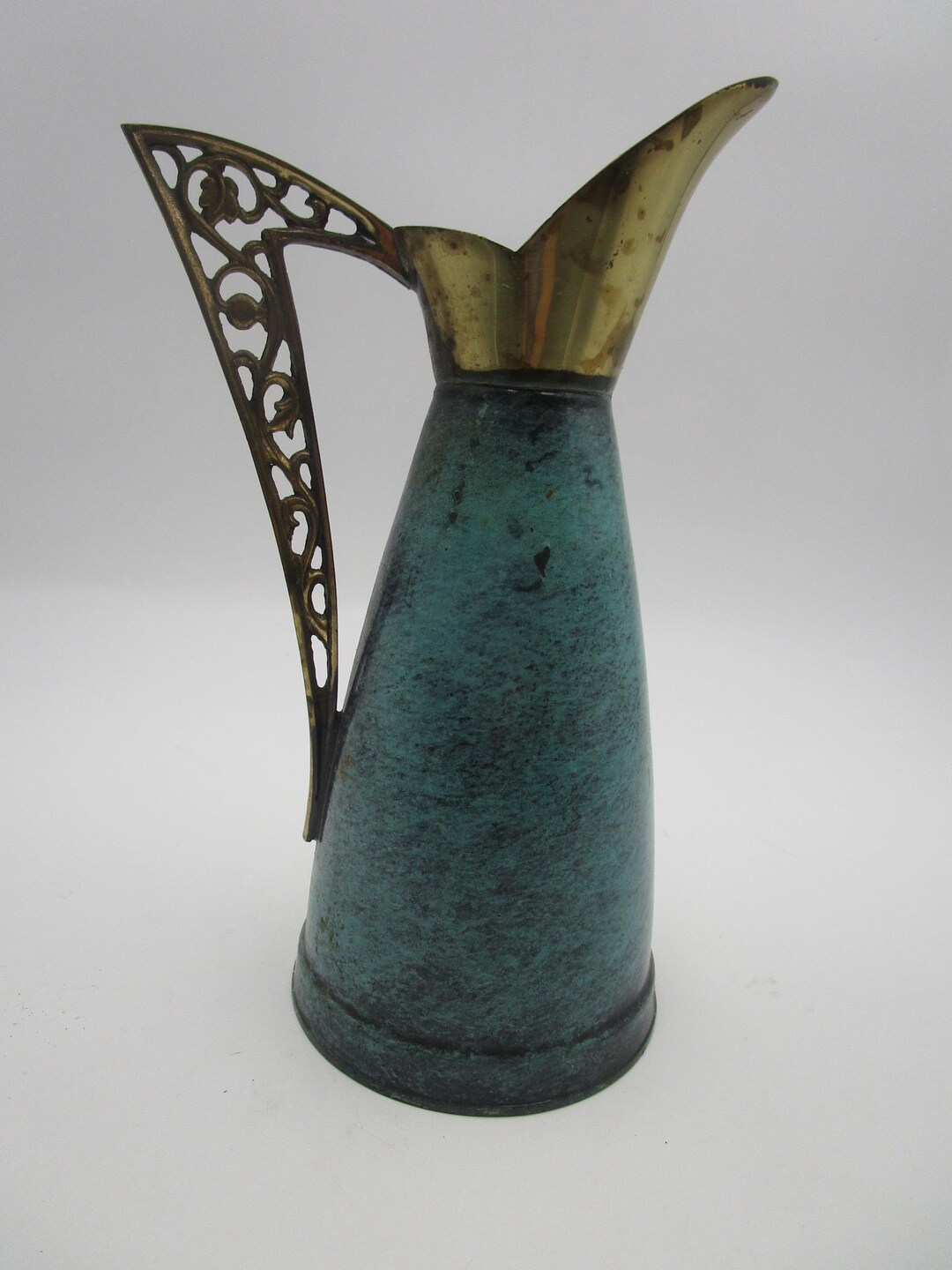 Vintage Brass and Greenish Enameled Metal Water Pitcher - Etsy