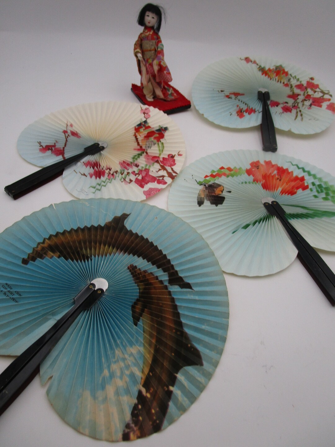 Vintage Hand Fans Metal and Paper 4 Fans Plus Hand Made Japanese Garden ...