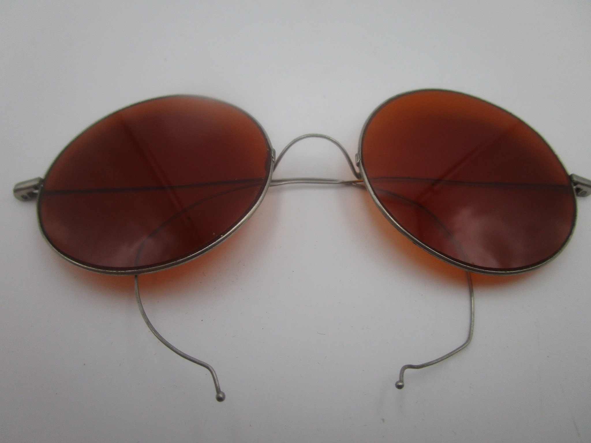 Vintage Round Amber Colored Wire Rim Sunglasses True Late 60s Early 70s Style Etsy