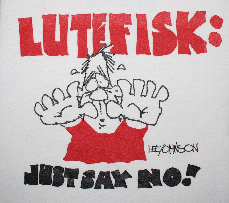 80s Lutefisk Just Say No Vintage T-shirt White Red Soft Thin Stretchy ...