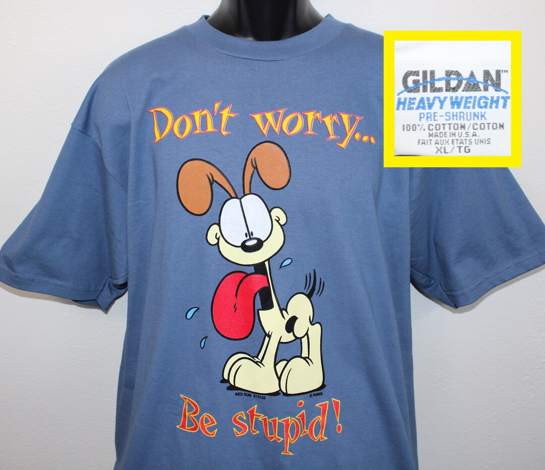 90s Garfield Odie Vintage T-shirt Don't Worry Be Stupid Blue Cotton Jim ...