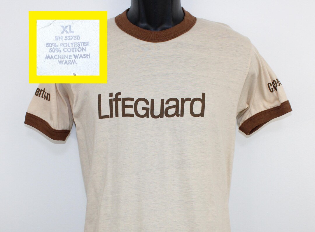 70s 80s Coppertone Lifeguard Vintage Ringer Tee T-shirt Beige Brown ...