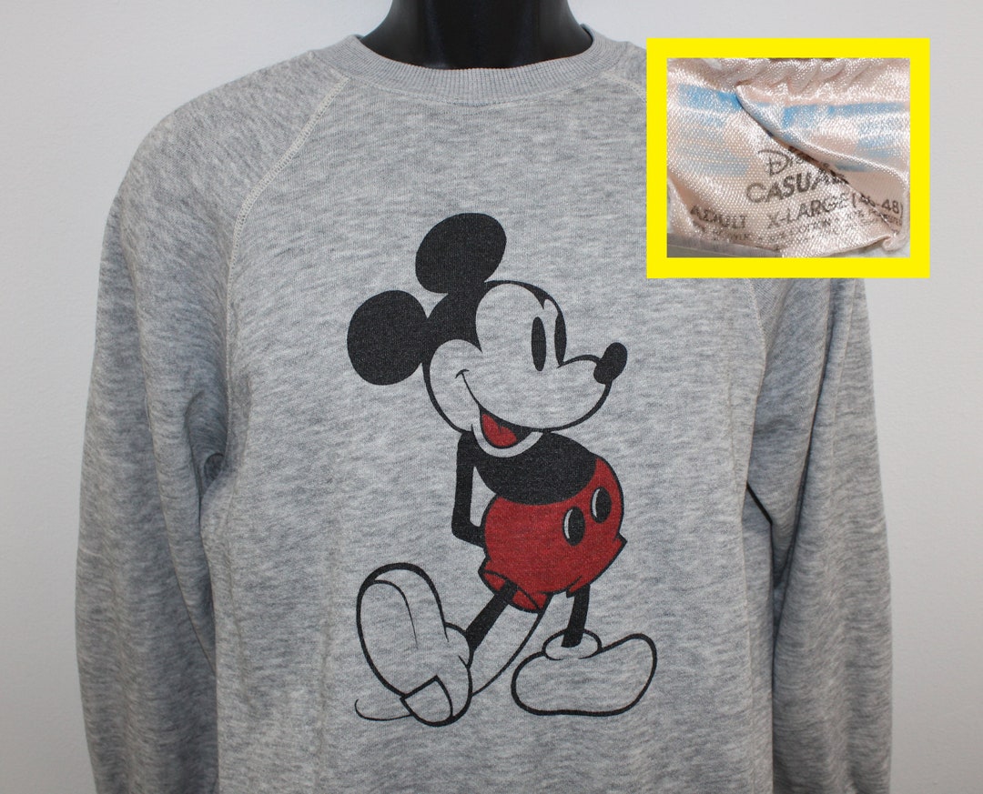 DISTRESSED Mickey Mouse Vintage Sweatshirt Gray Disney Casuals 80s Soft ...