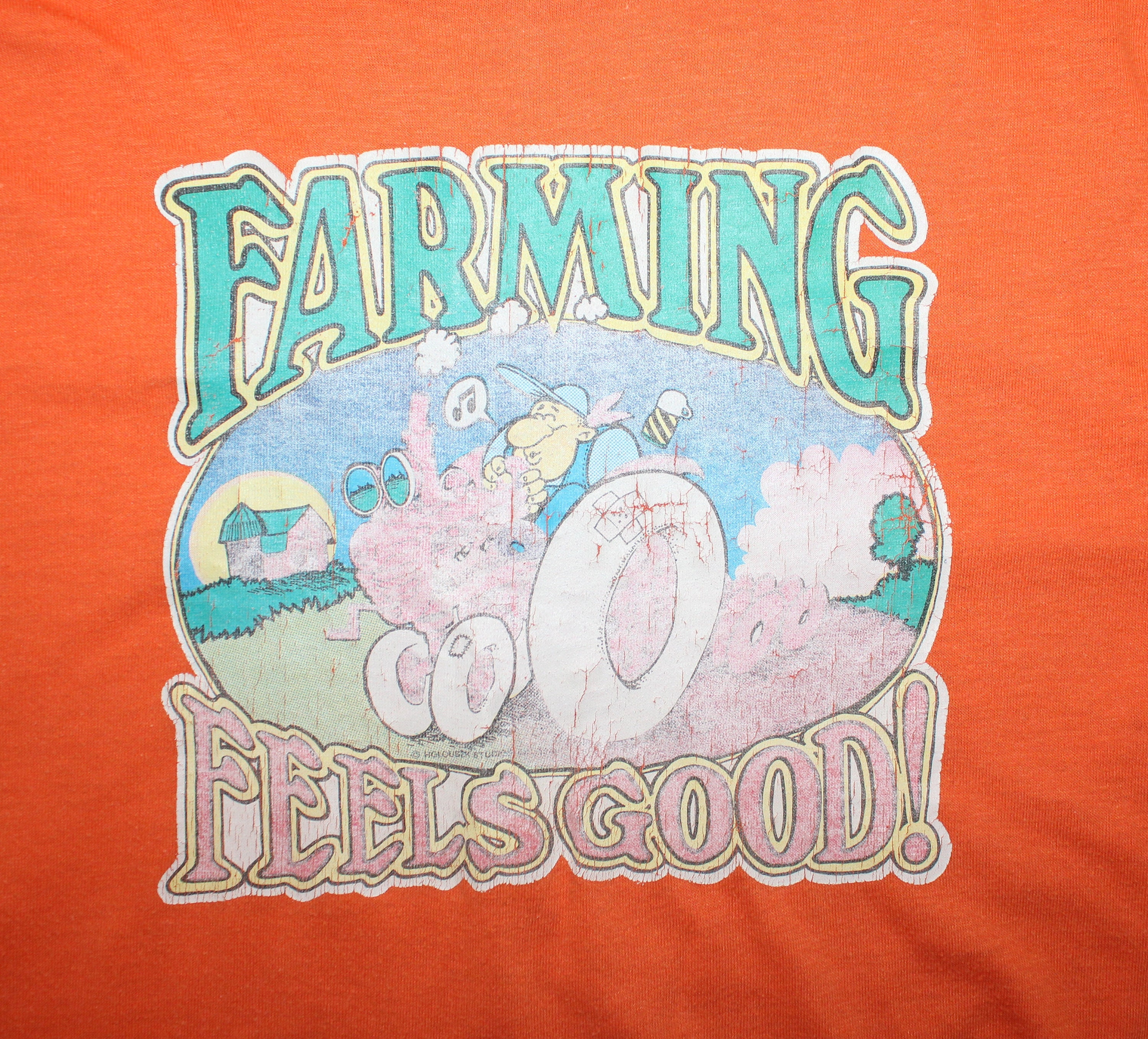 80s Farming Feels Good Eddie Vintage T-shirt Orange Iron-on Soft Thin ...