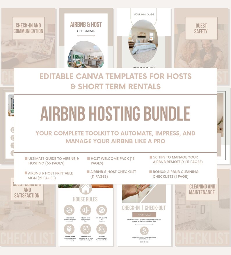 Airbnb Hosting Canva Bundle | Welcome Pack, Signs, Checklists & Remote ...