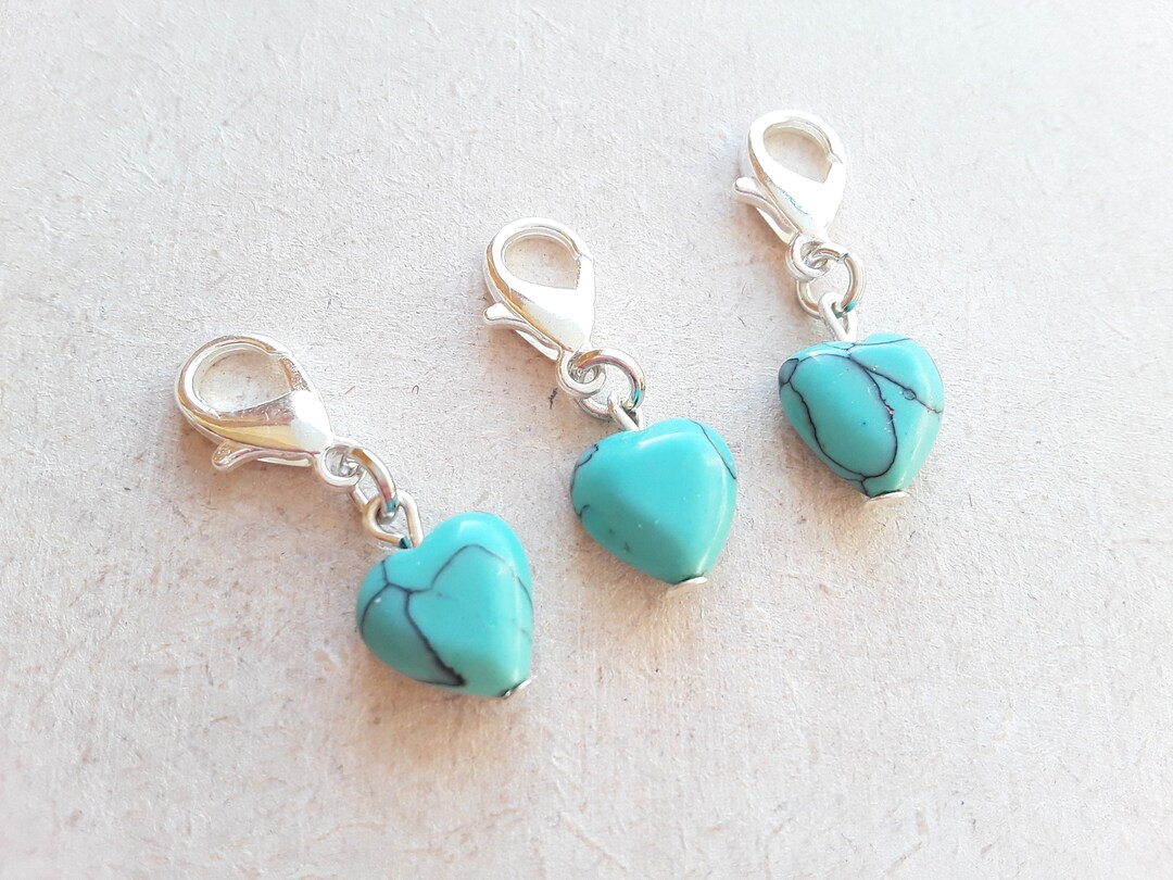 Small Turquoise Stone Heart Clip on Charm With Silver Lobster Clasp ...