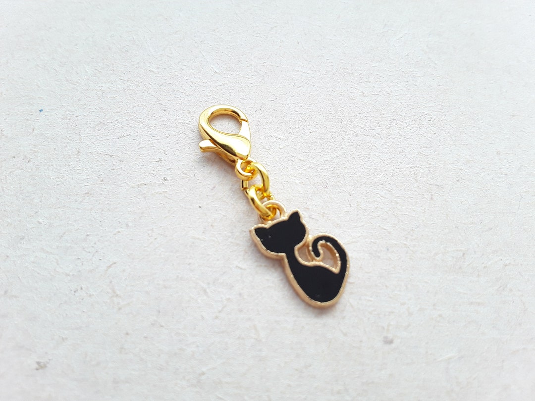 Tiny Black Cat Enamel Clip on Charm With Gold Lobster Clasp ...