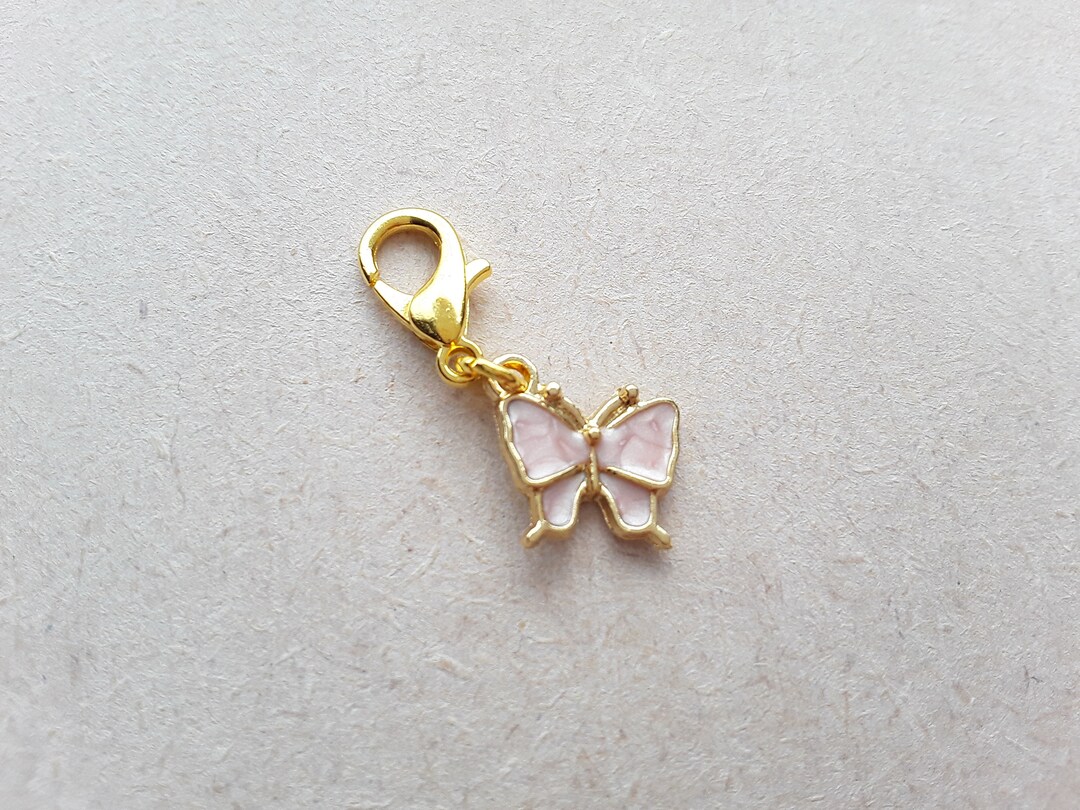 Little Pink Butterfly Enamel Clip on Charm With Gold Lobster Clasp ...
