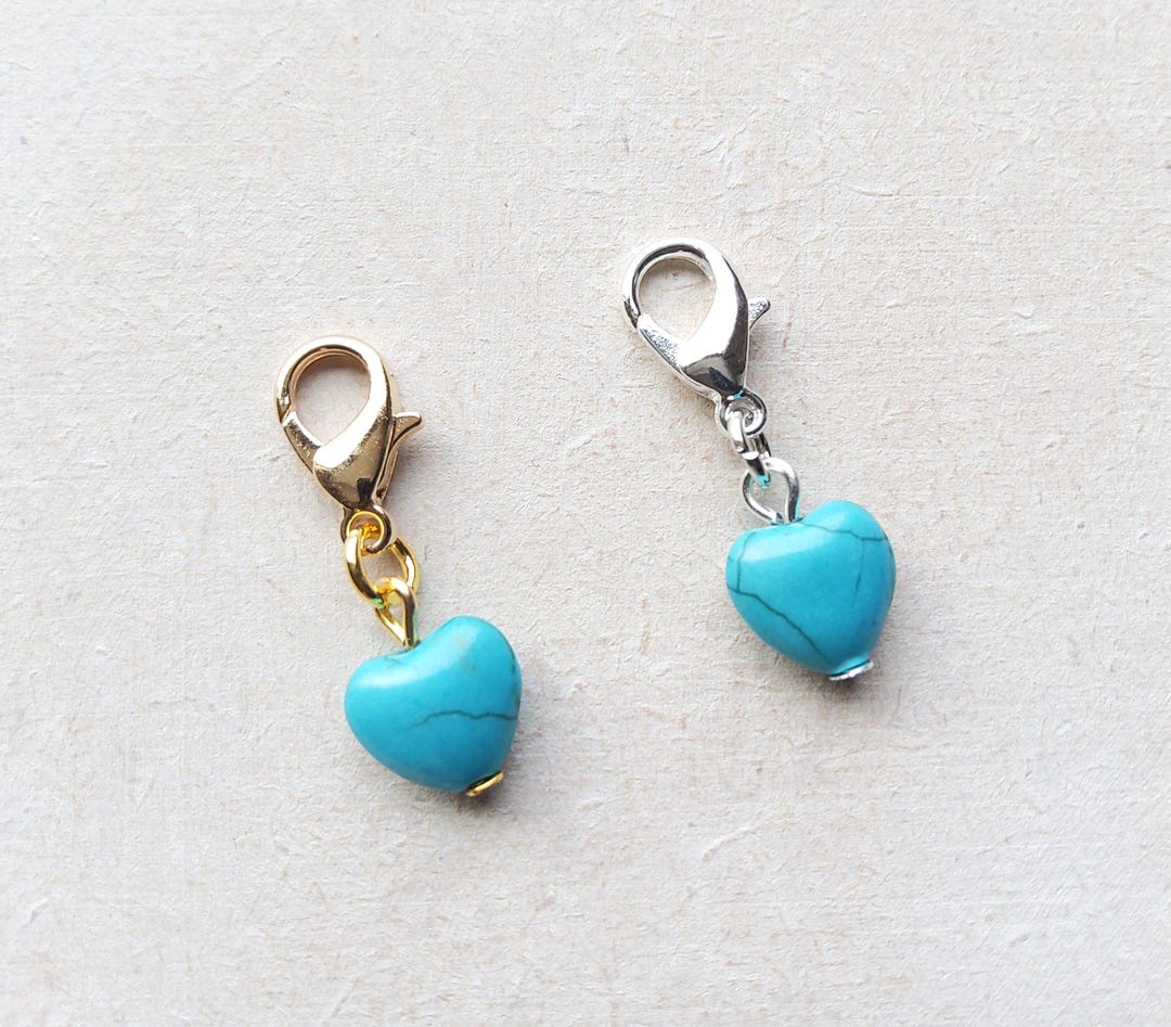 Small Turquoise Stone Heart Clip on Charm, Gold or Silver Lobster Clasp ...
