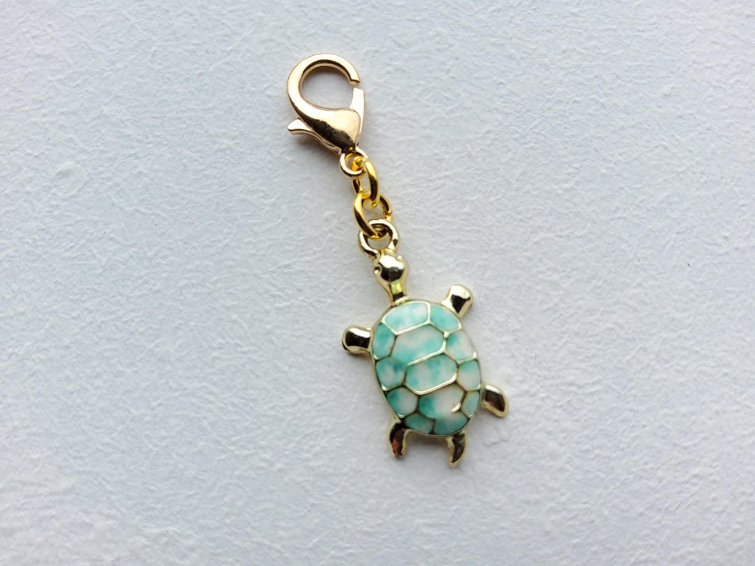Light Gold and Turquoise Enamel Turtle Clip on Charm With Lobster Clasp ...