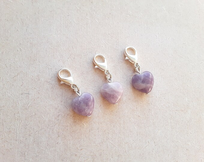 Natural Lepidolite Purple Stone Heart Clip on Charm With Silver Lobster ...