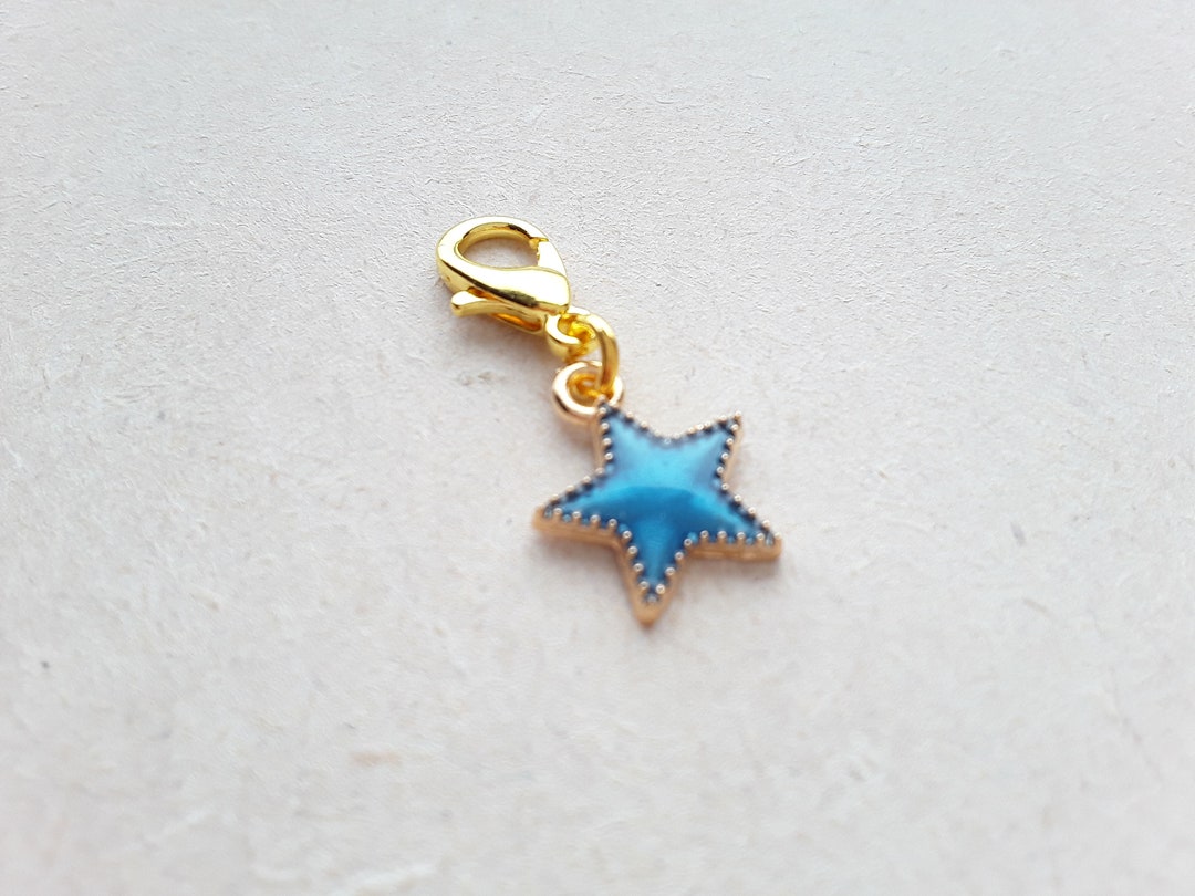 Little Blue Star Enamel Clip on Charm With Gold Lobster Clasp ...