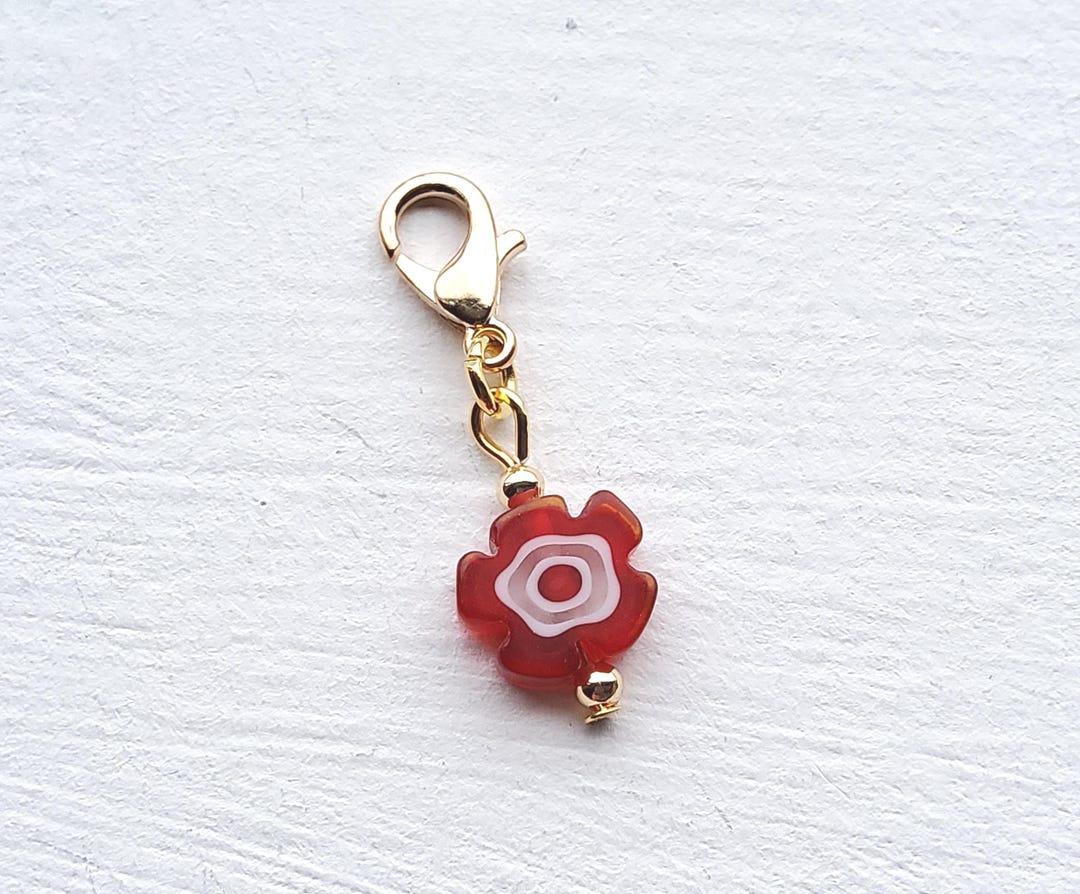 Red Millefiori Glass Flower Clip on Charm With Gold Lobster Clasp ...