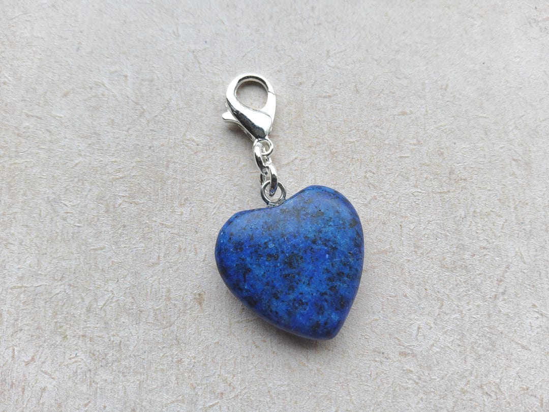 Large Blue Stone Heart Clip on Charm With Silver Lobster Clasp ...
