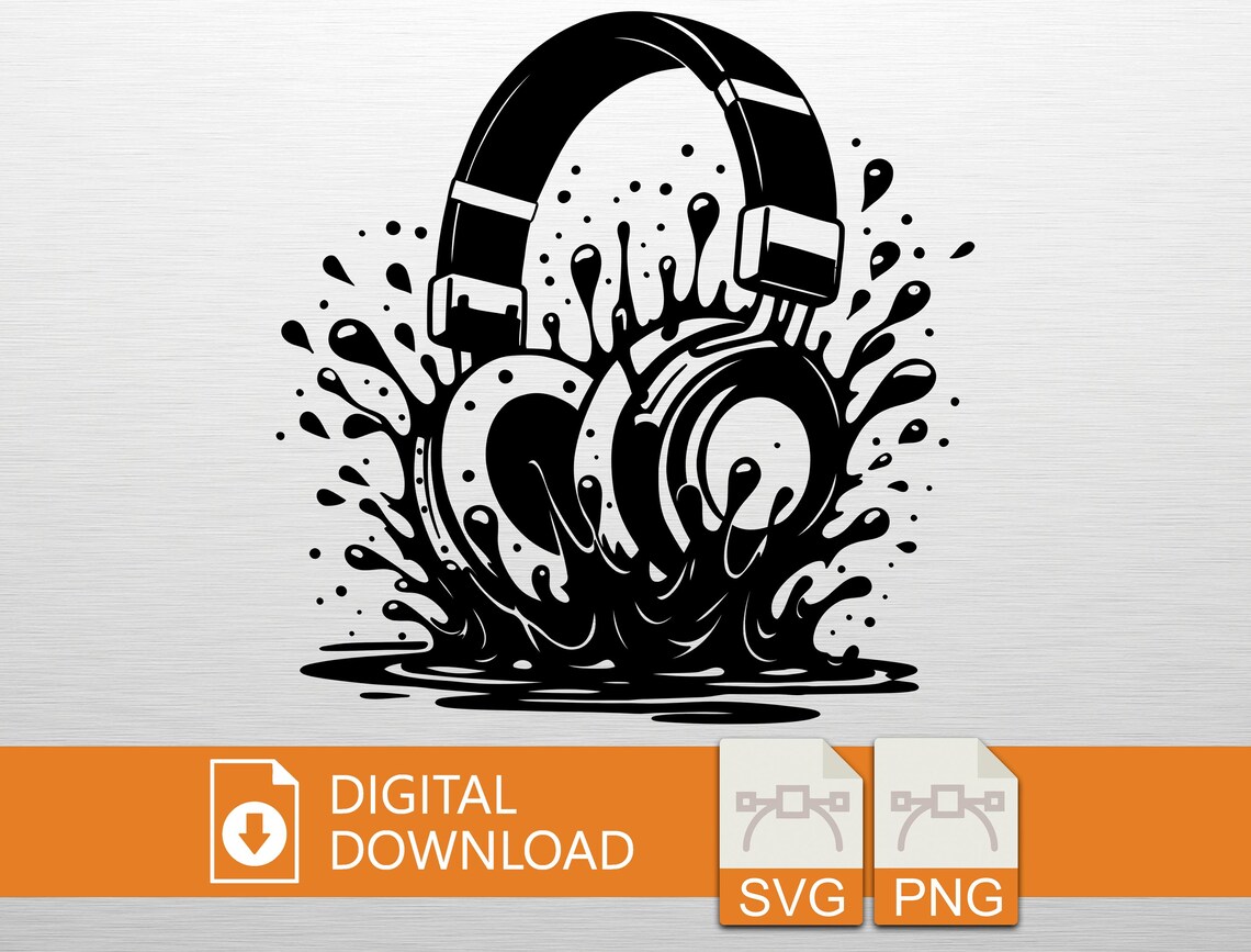 Headphones SVG PNG Digital Download - Music Art, Splash Design, Cricut ...