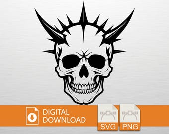 Spiked Skull SVG PNG Digital Download - Punk Clipart, Cricut Craft File ...