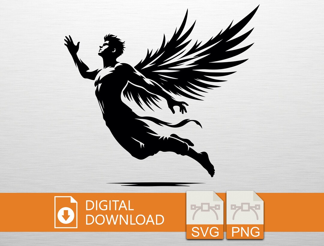 Ascending Winged Man SVG PNG Digital Download - Mythical Angel Icarus ...