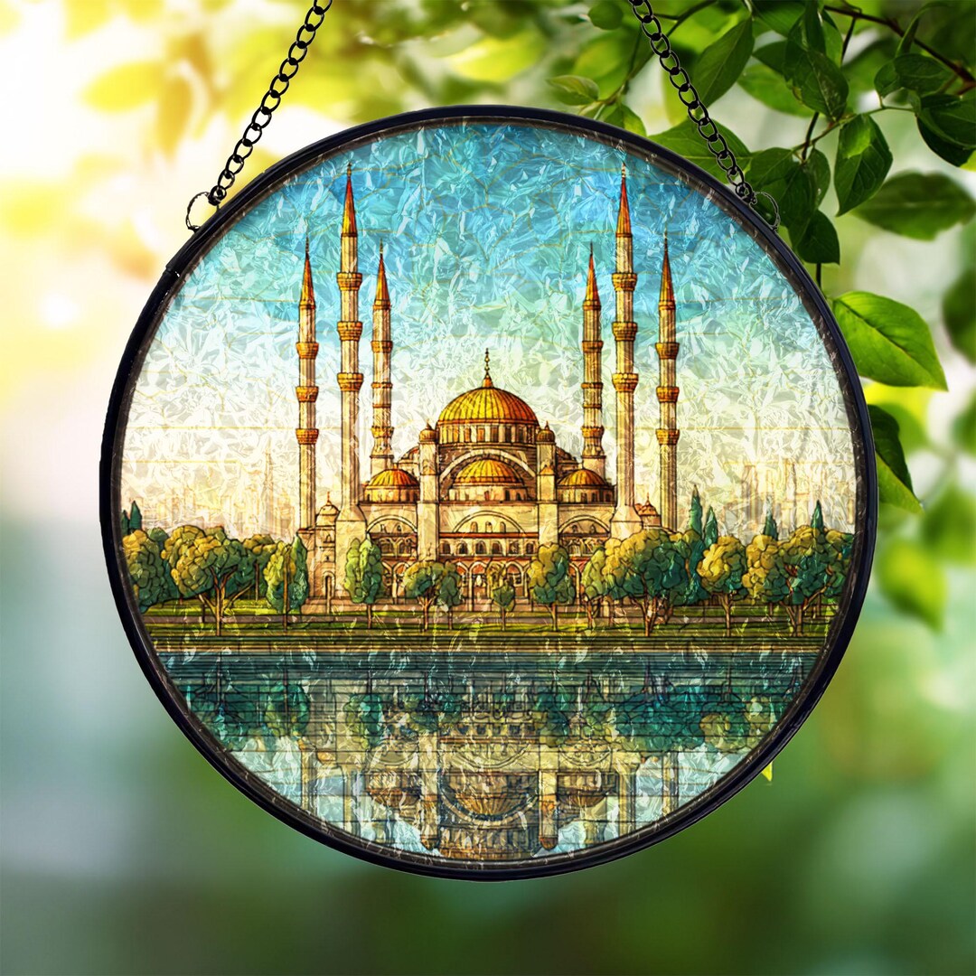 Mosque Stained Glass Suncatcher, Islamic Architecture Window Hanging ...