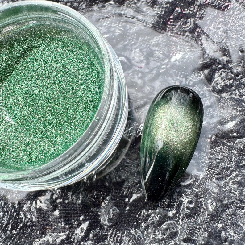 Magnetic Cat Eye Nail Powder | Aurora Green Powder | Forest Green ...