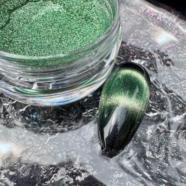 Magnetic Cat Eye Nail Powder | Aurora Green Powder | Forest Green ...