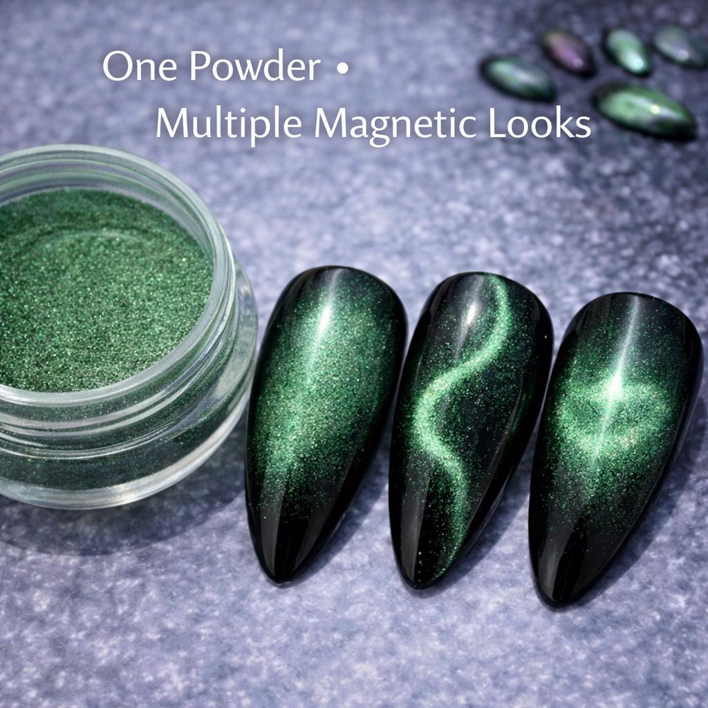 Magnetic Cat Eye Nail Powder | Aurora Green Powder | Forest Green ...