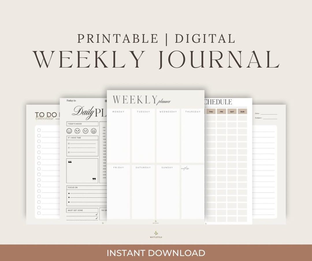 Minimalist Daily Weekly Planner Bundle, Printable Schedule (digital ...