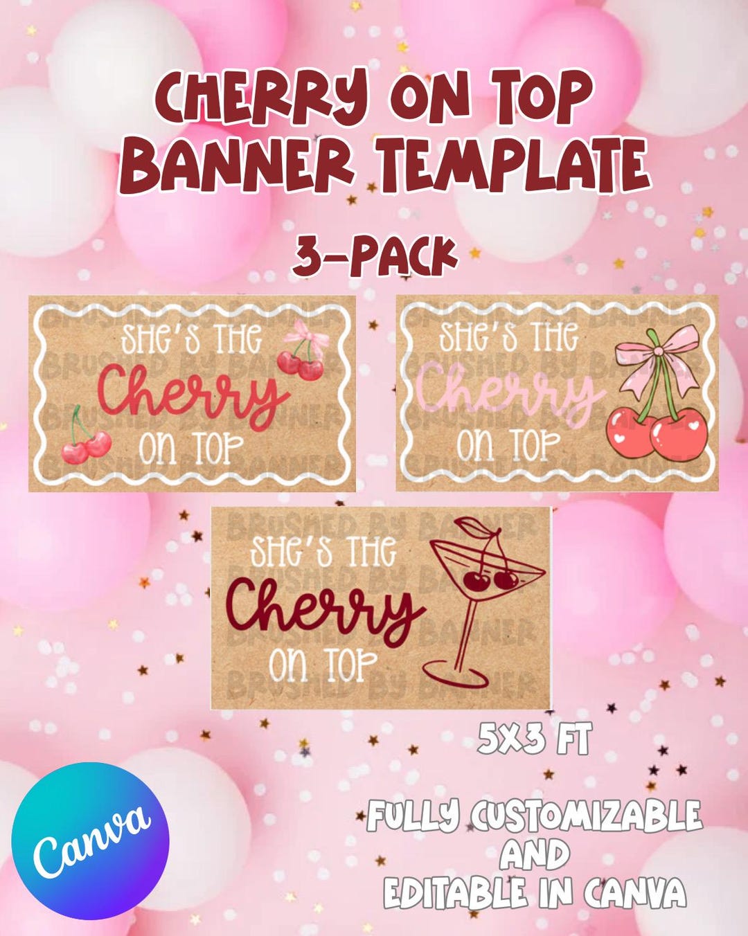 Cherry Birthday Banner Template: Editable Party Decoration (digital ...