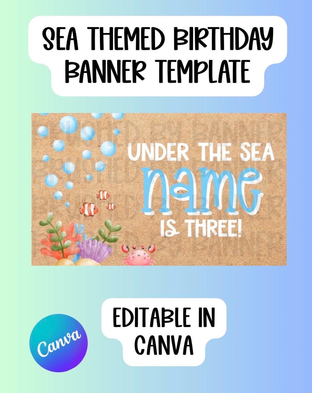 Under the Sea Birthday Banner Template, Ocean Theme (canva Template ...