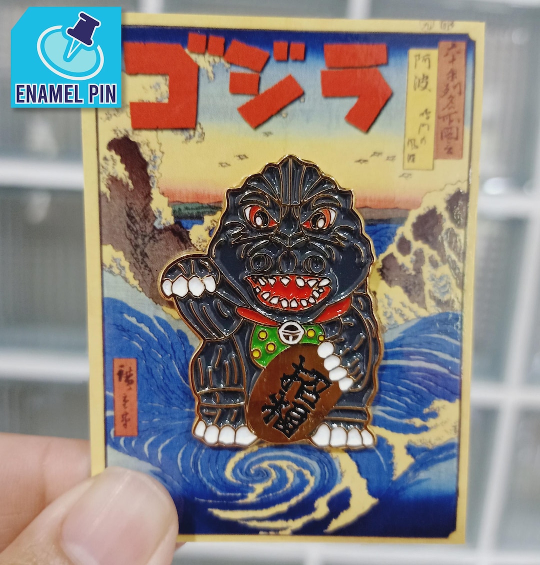 The GODZILLA Lucky Neko Diecast Pin Maneki-neko Beckoning Cat - Etsy