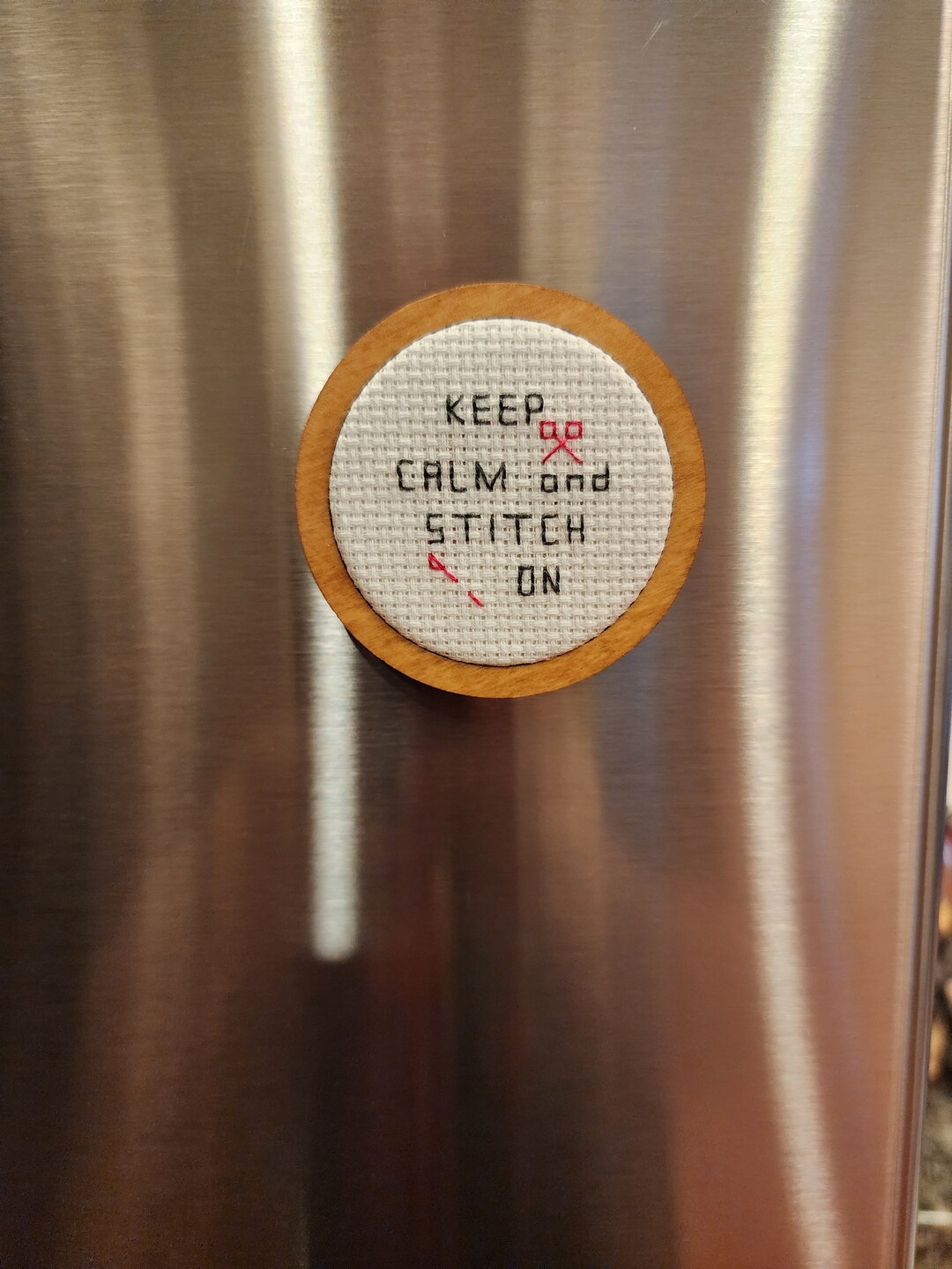 Keep Calm and Stitch, Hand Stitched Magnet - Etsy