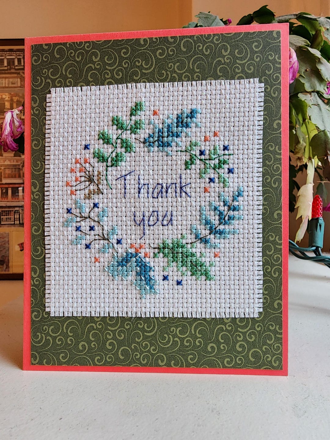 Thank You, Hand Stitched Greeting Card - Etsy
