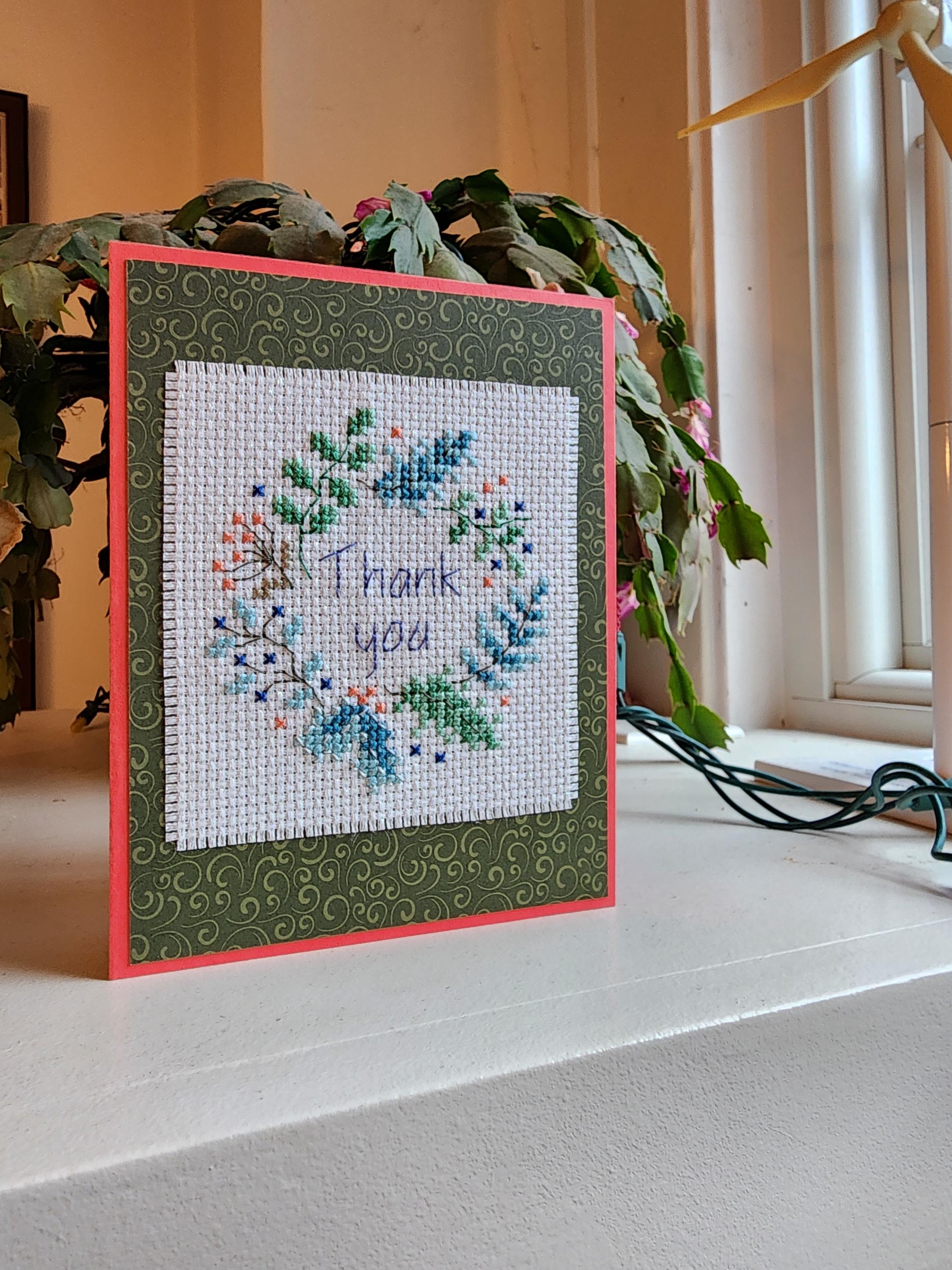 Thank You, Hand Stitched Greeting Card - Etsy