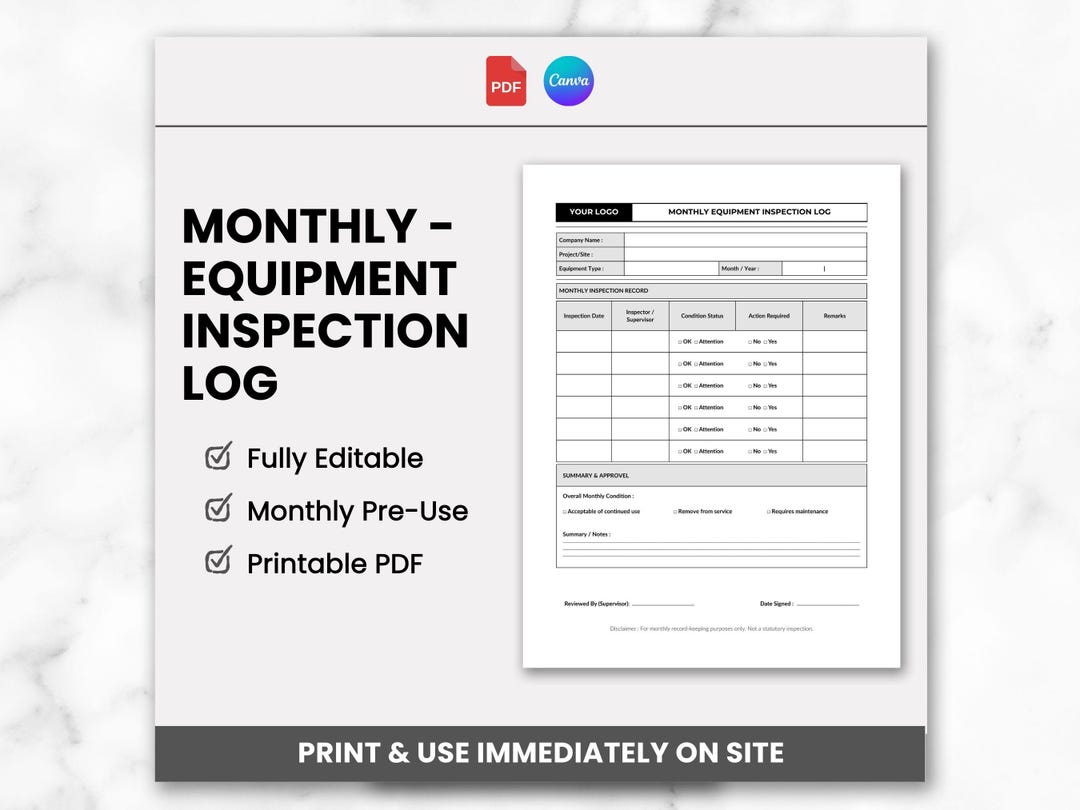 Monthly Equipment Inspection Log – Scissor Lift | Canva Editable ...