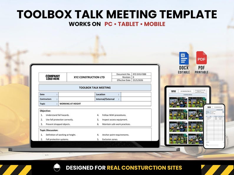 Toolbox Talk Template Bundle | Editable Safety Meeting Form ...