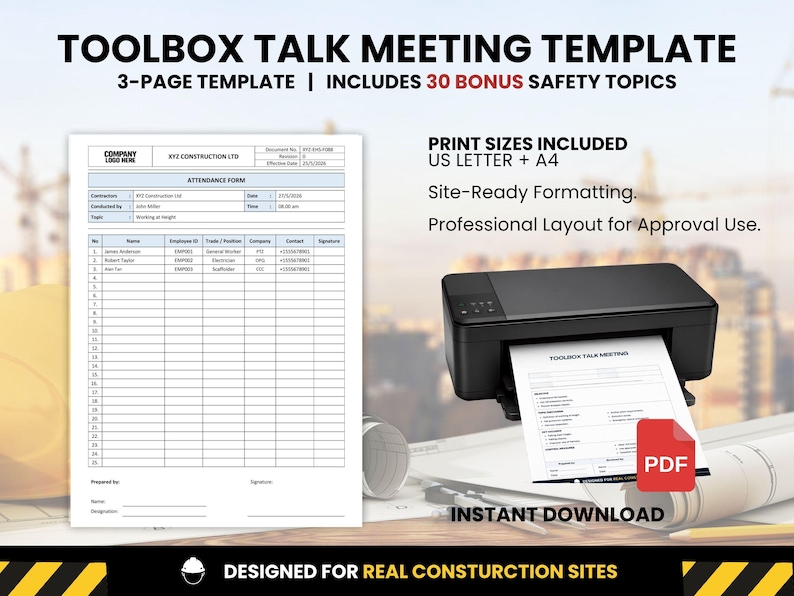 Toolbox Talk Template Bundle | Editable Safety Meeting Form ...